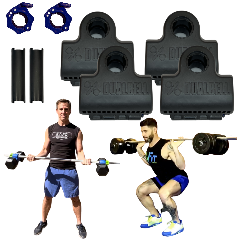 Dualbell Superset Bundle- Dumbbells on Barbell Adapter 4-pack w/barbel