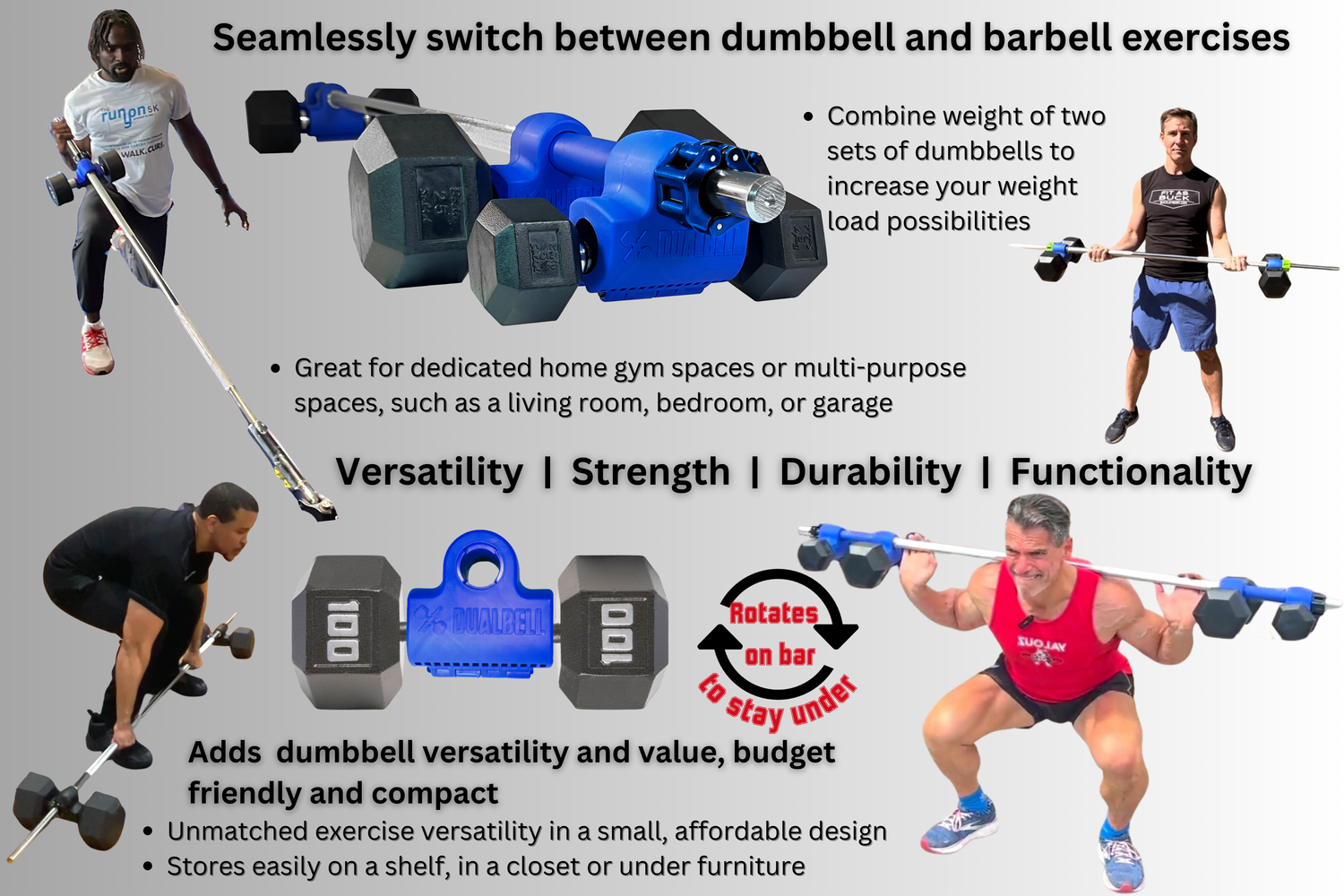 Dualbell Dumbbell to Bar Adapter Home Gym Connect Dumbbells to Barbell