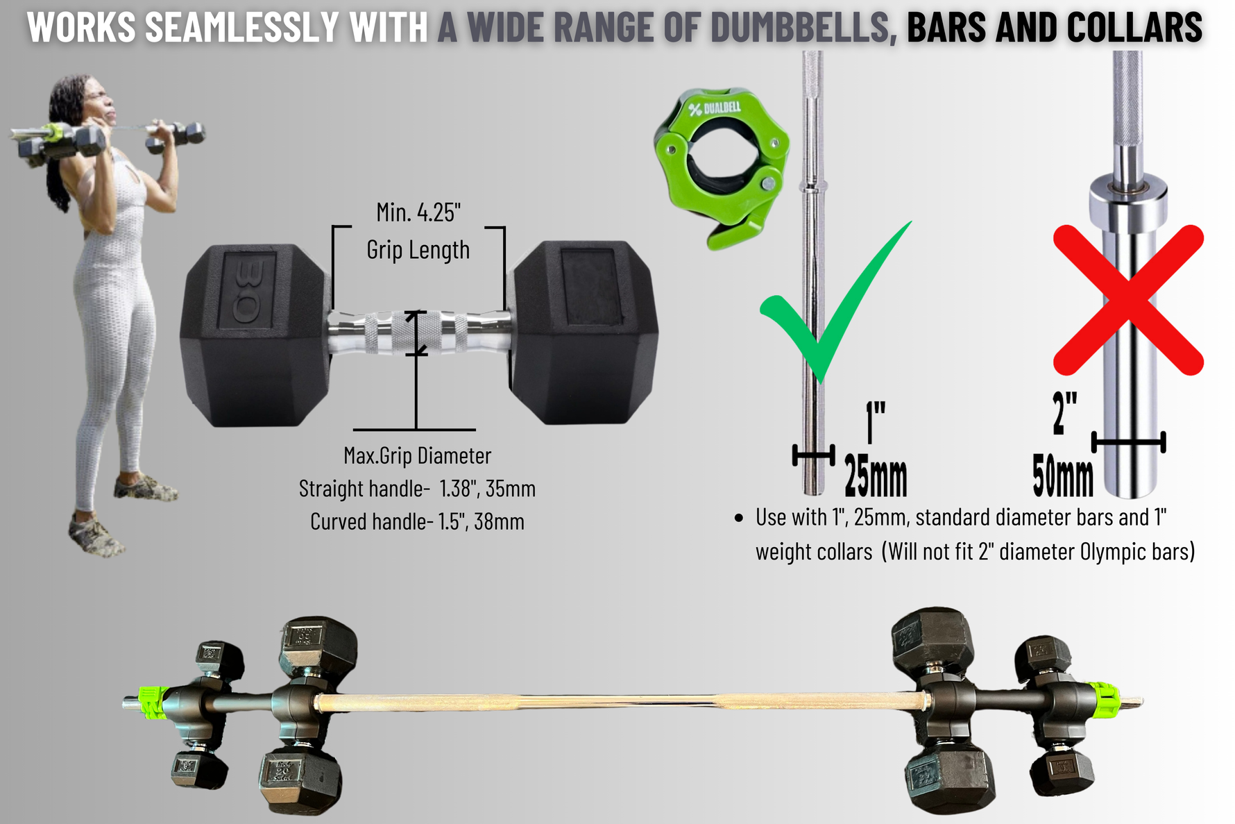 Dualbell Dumbbell to Bar Adapter Home Gym Connect Dumbbells to Barbell