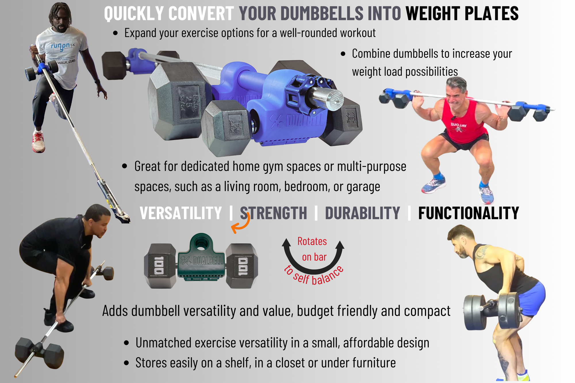 Dualbell Dumbbell to Bar Adapter Home Gym Connect Dumbbells to Barbell